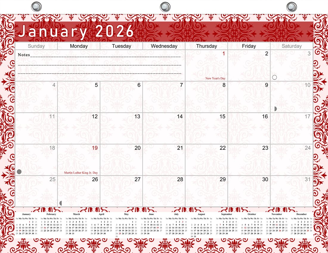 2026 Calendar 12 Months Student Calendar / Planner for 3-Ring Binder - v005
