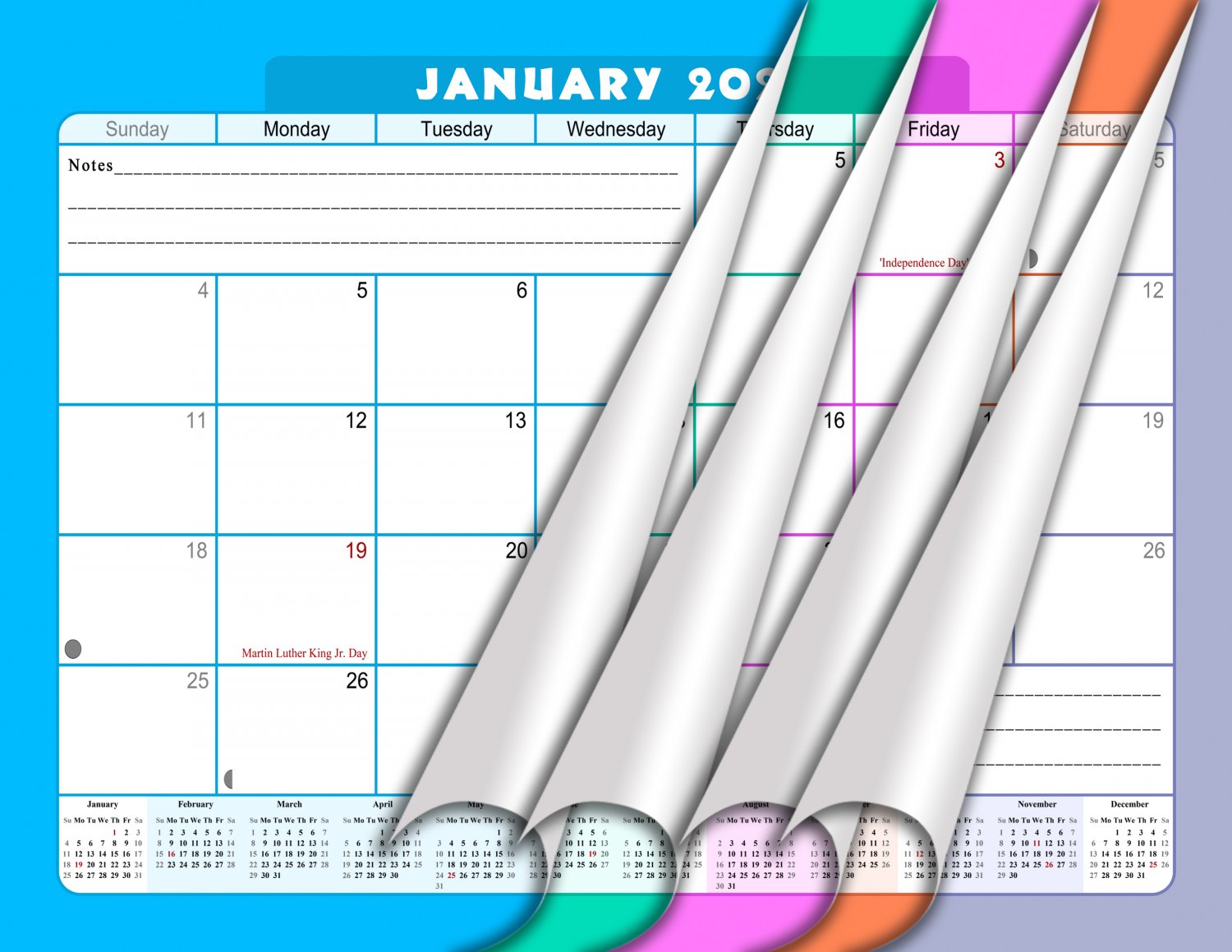 2026 Calendar 12 Months Student Calendar / Planner for 3-Ring Binder -v007