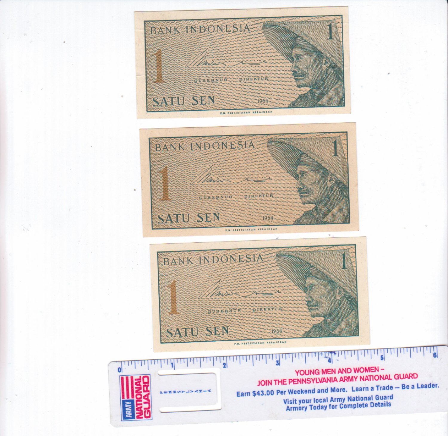 1964 Bank Of Indonesia, Three 1 Satu Sen Bills