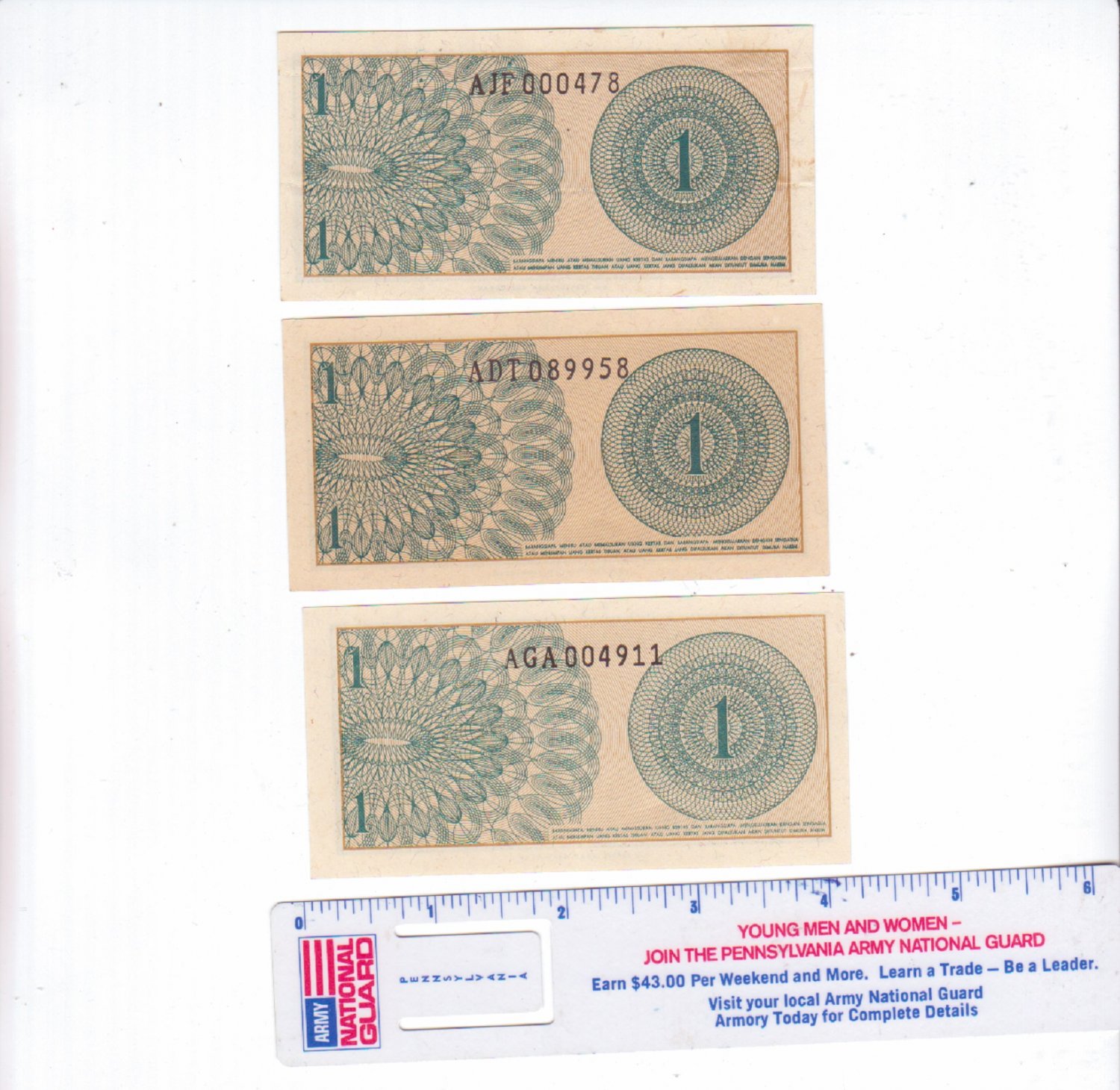 1964 Bank Of Indonesia, Three 1 Satu Sen Bills