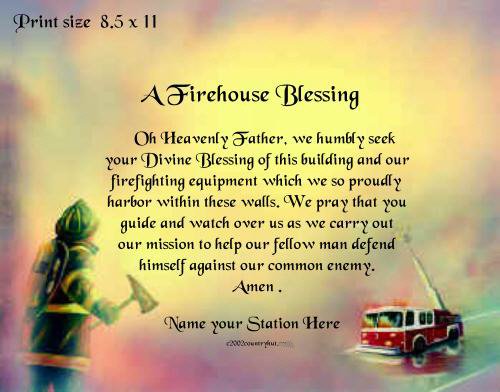 FIREHOUSE BLESSING, FIREMAN, Ladder Truck - PERSONALIZED Print - no US ...