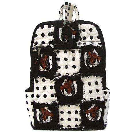 HORSES, rag bag BACKPACK ~ PATCHWORK, quilted, ~ Black
