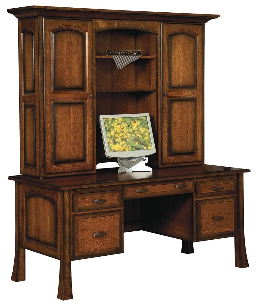 Amish Executive Computer File Desk Hutch Solid Wood Home Office Furniture