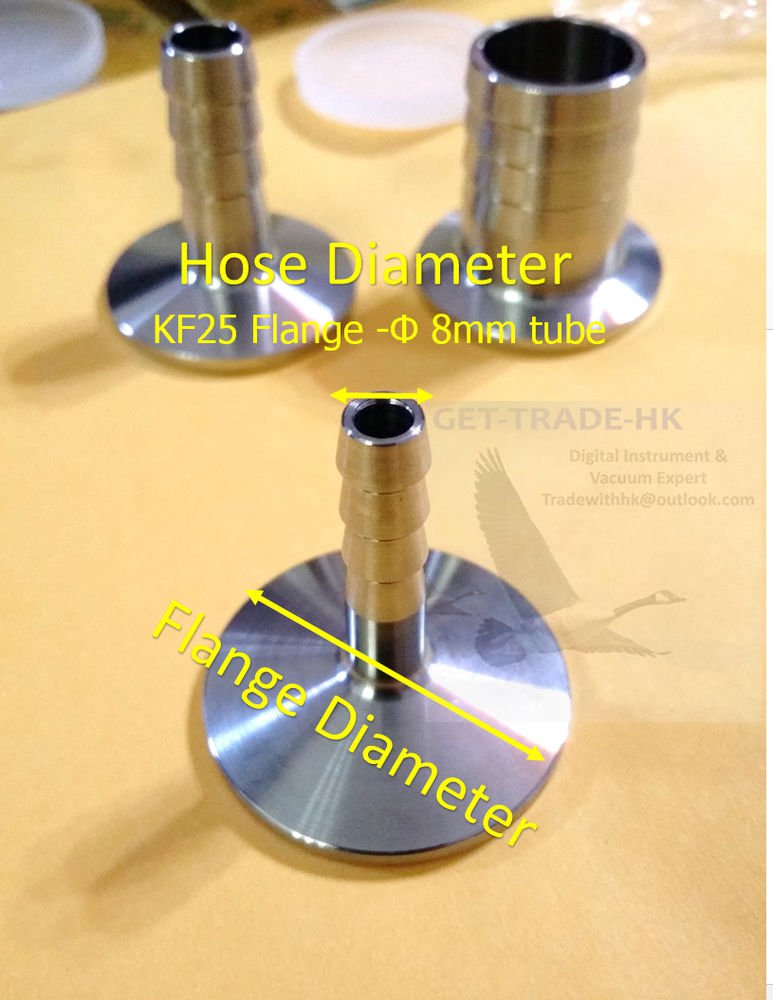 KF25 (NW25) Vacuum flange to Hose Adapter Flange 8mm diameter Tube