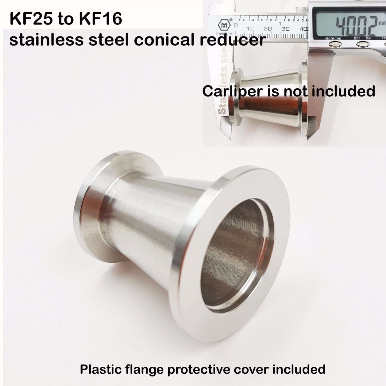 KF25 (NW25) to KF16 (NW16) Flange vacuum conical reducer, Stainless ...