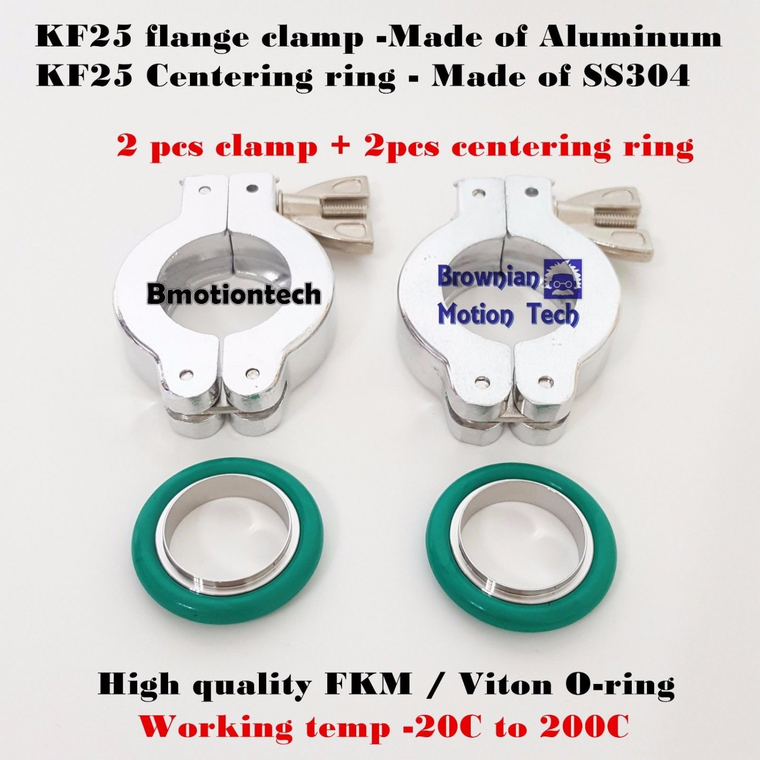 2 sets KF25 Aluminum vacuum clamp ring + SS304 center ring with FKM ...