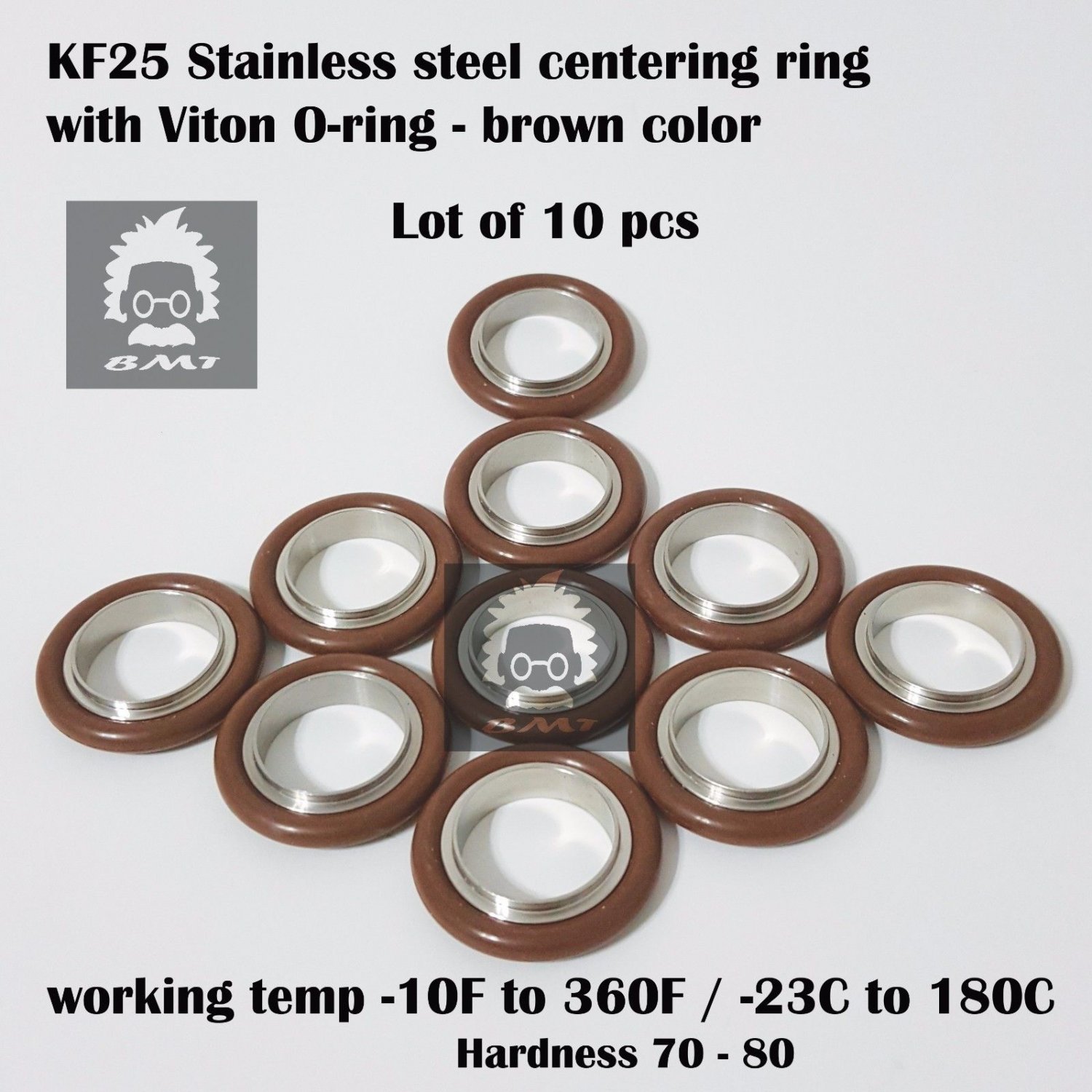 KF-25 NW-25 vacuum center Ring made of SS304, O-ring = Viton (lot of 10pcs)