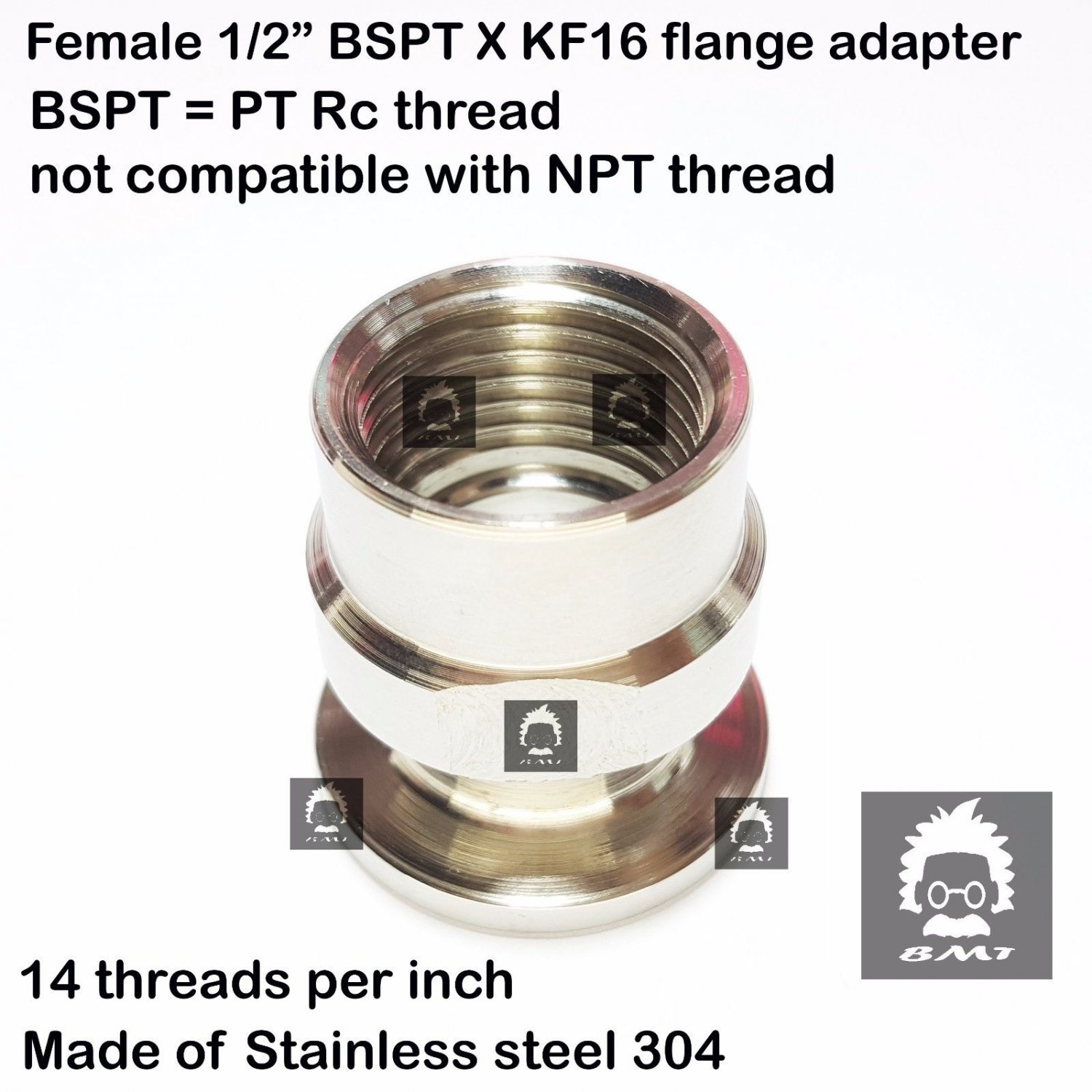 Female BSPT 1/2" x KF16 flange stainless steel vacuum adapter BSPT = PT Rc