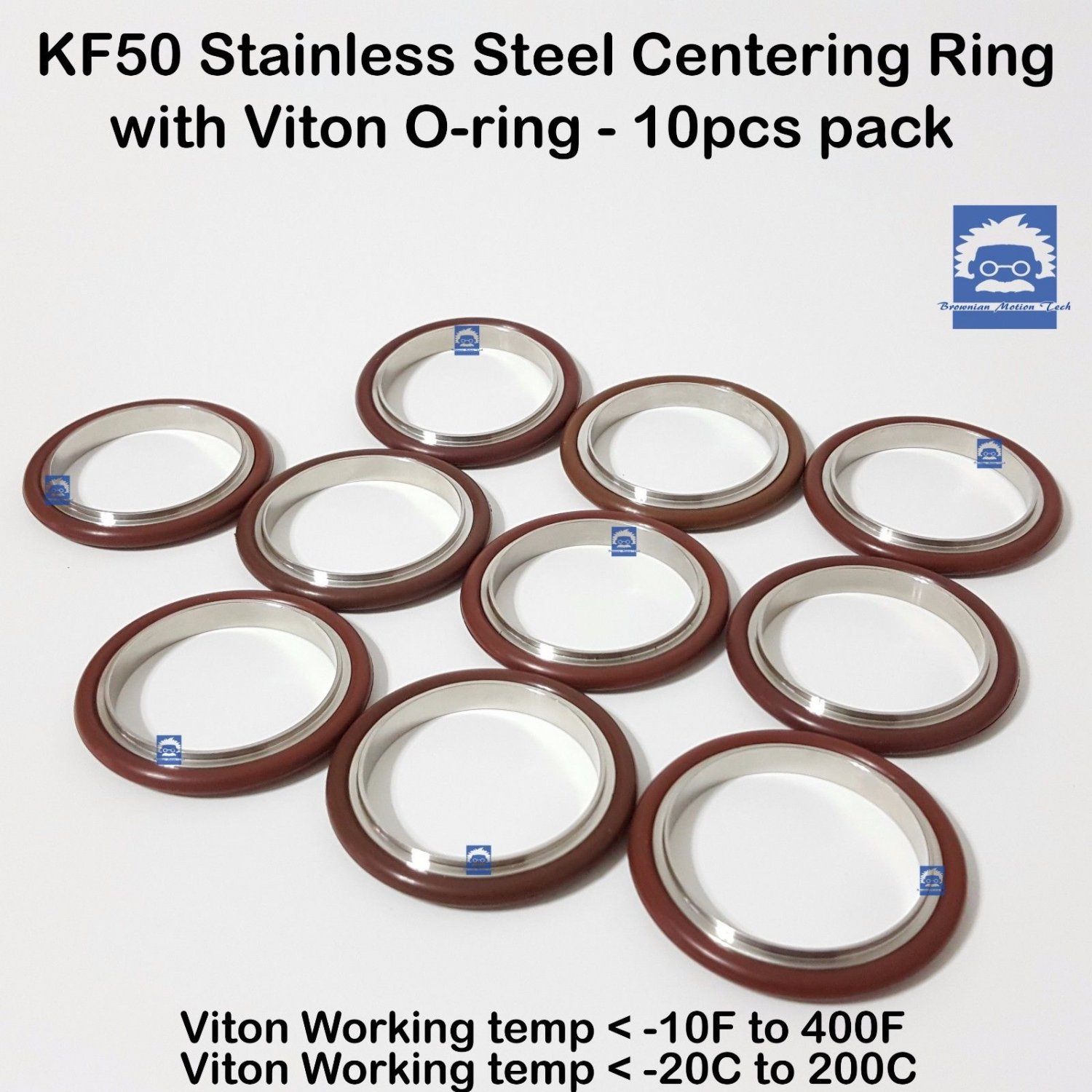 KF50 Stainless steel vacuum centering Ring with O-ring = Viton (10pcs pack)