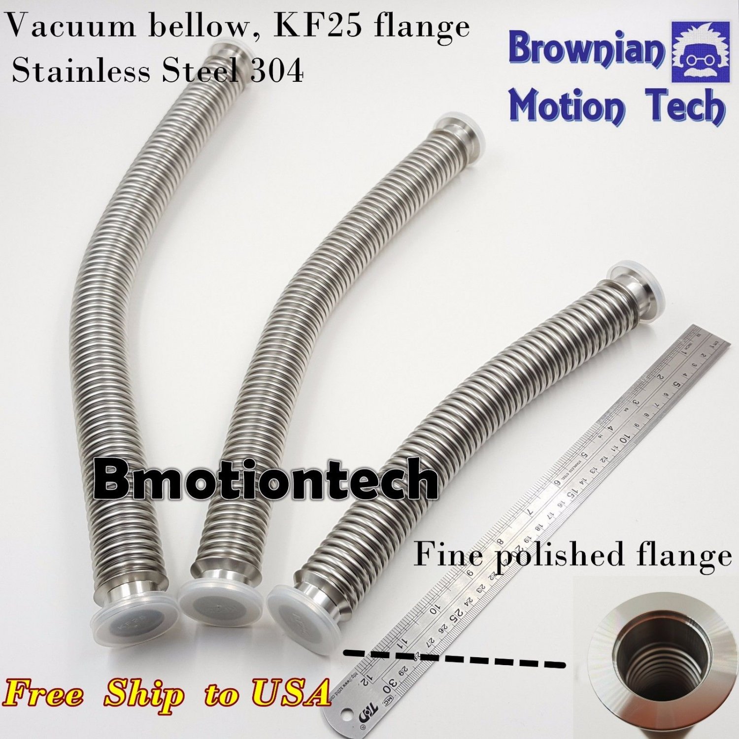 KF25 flange Stainless steel 304 vacuum flexible bellow hose wall thk ...