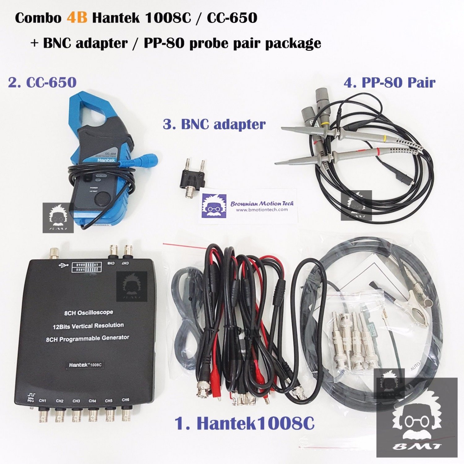 Combo 4B Hantek 1008C CC650 clamp / PP80 probe 2pcs / BNC to multimeter ...