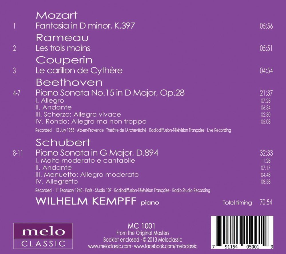 Wilhelm Kempff Plays Mozart,Rameau,Couperin,Beethoven and Schubert ...