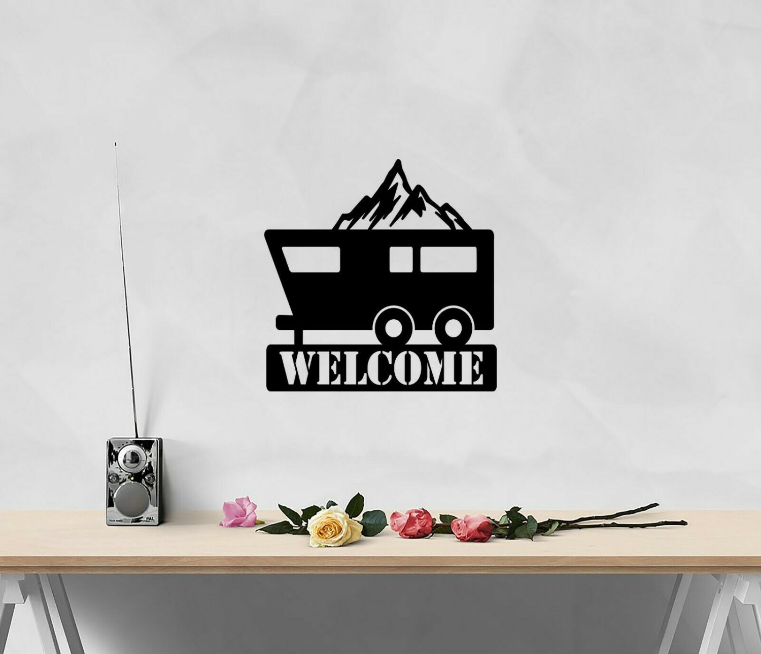 Welcome - Camper, RV, Camping Life - Black Cast Acrylic Sign - 11" x 11"