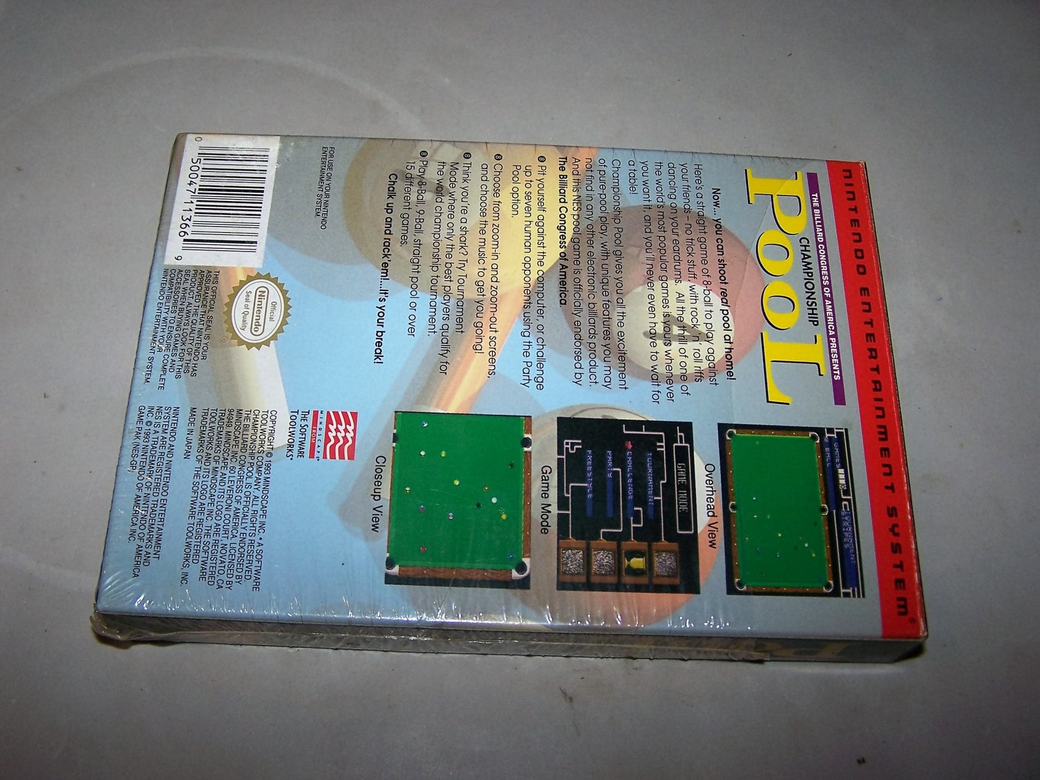 championship pool nes game 1993 mindscape with box