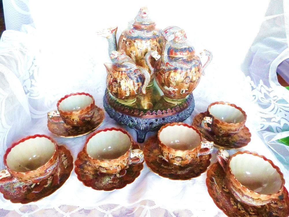 SATSUMA TEA SET THOUSAND FACES JAPANESE TEA SET NIPPON KAGETSU GA ...