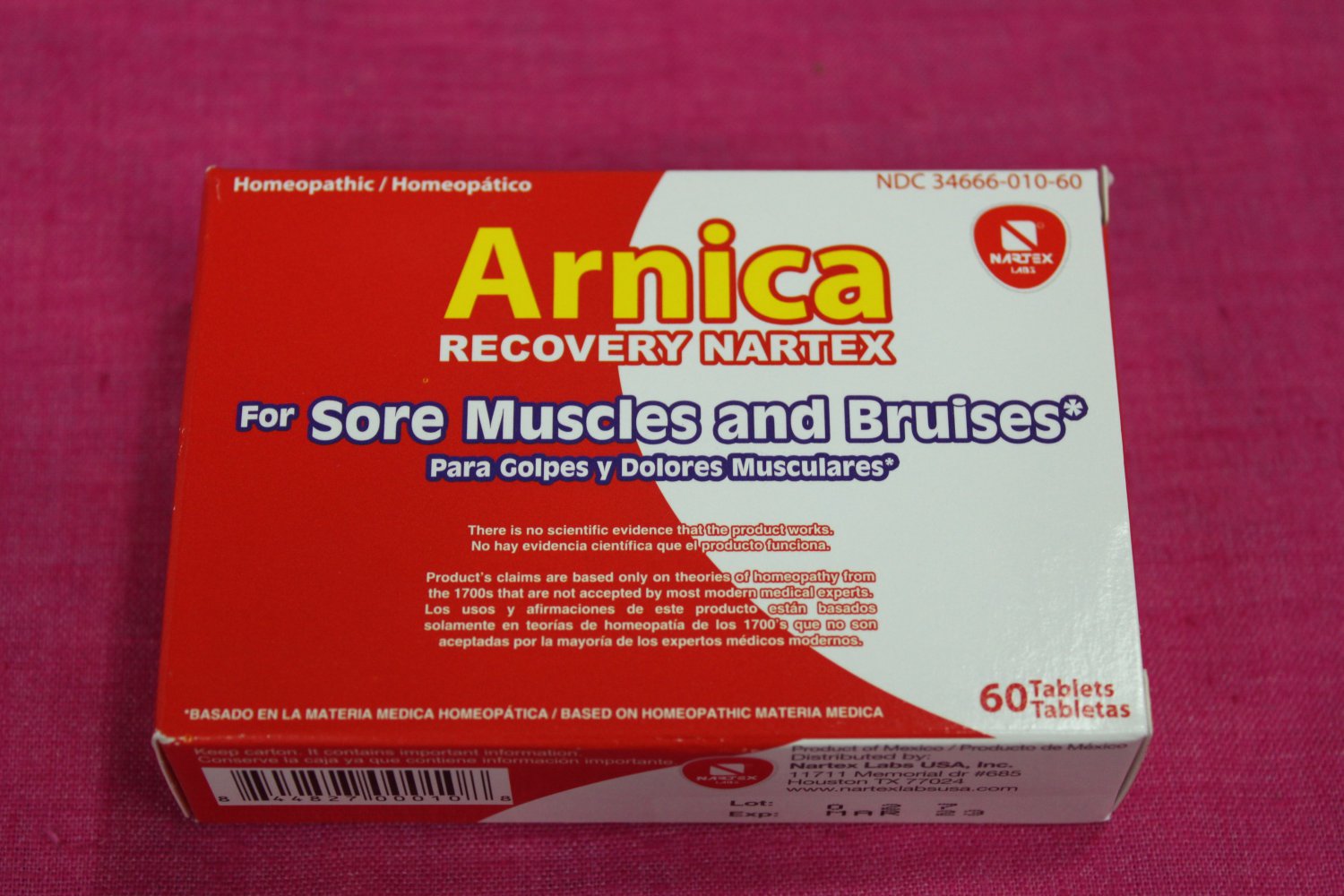 Arnica Nartex Recovery For Sore Muscles and Bruises 60 Tablet Box
