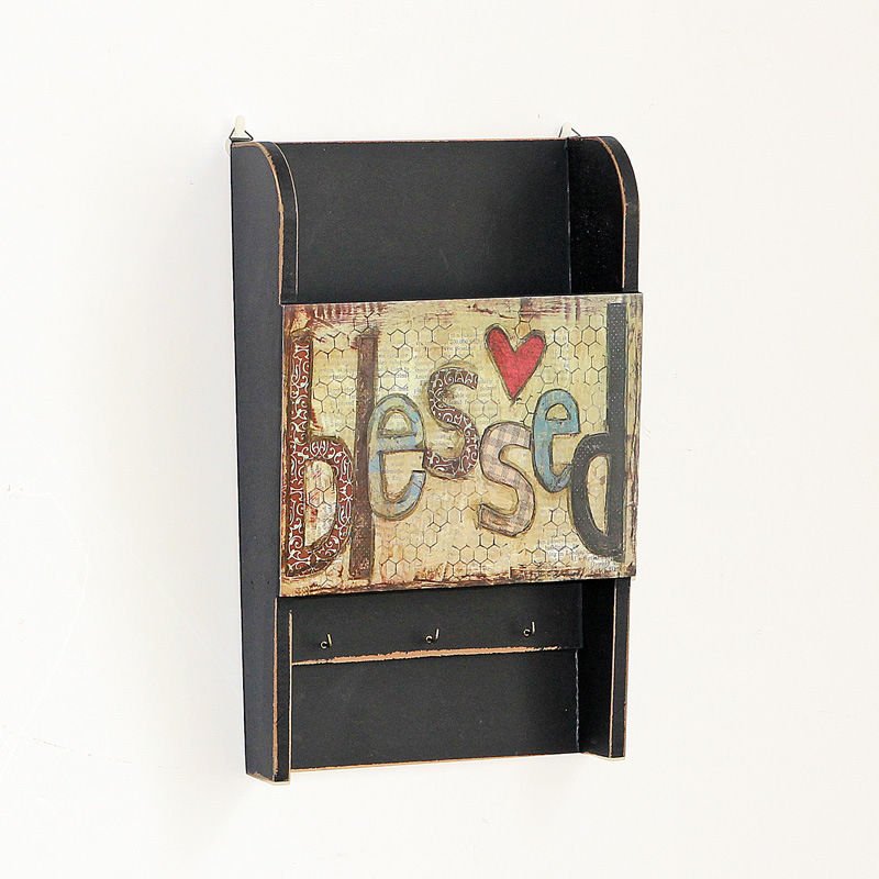 NEW Black Wall Mount Mailbox Letter Holder with Hook - Wood Wall ...