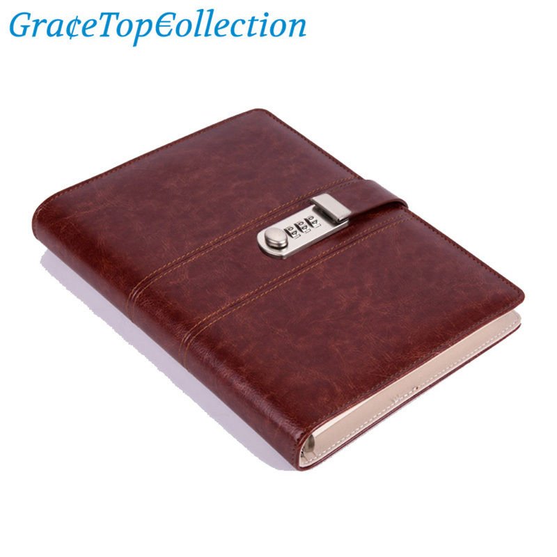 Red Retro Journal with Combination Password Lock Lined Paper Leather ...