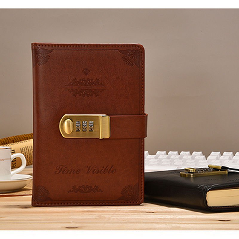 Vintage Embossed Leather Writing Journal with Combination Lock Ruled ...