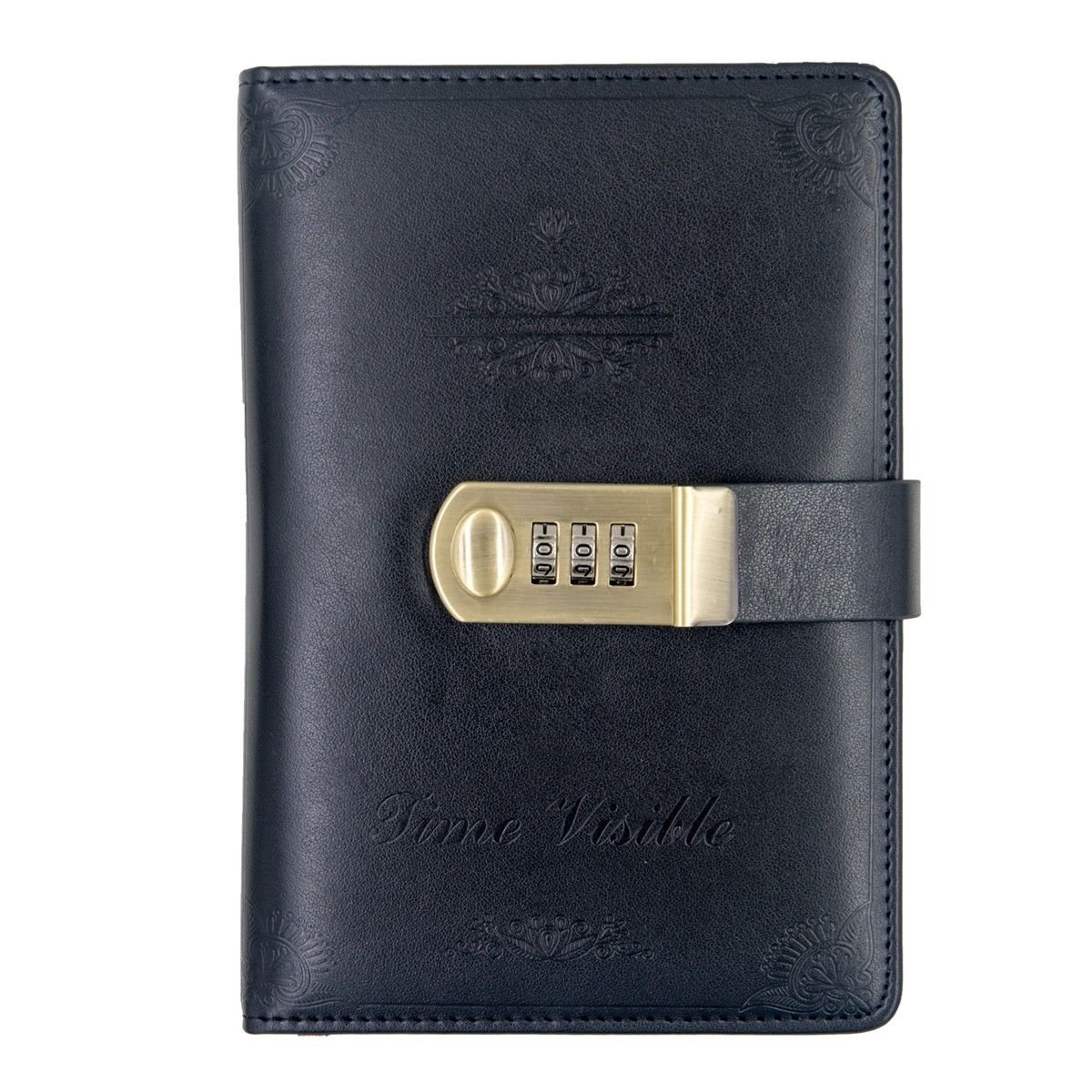 BLACK Embossed Faux Leather Combination Lock Journal Personal Writing ...