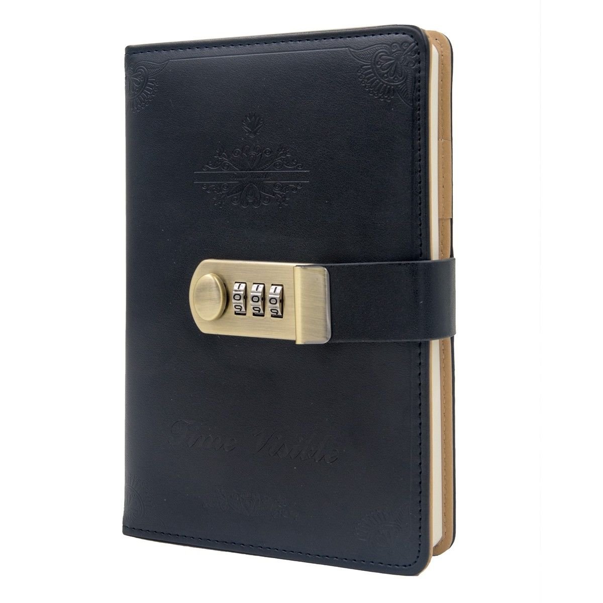 BLACK Embossed Faux Leather Combination Lock Journal Personal Writing ...
