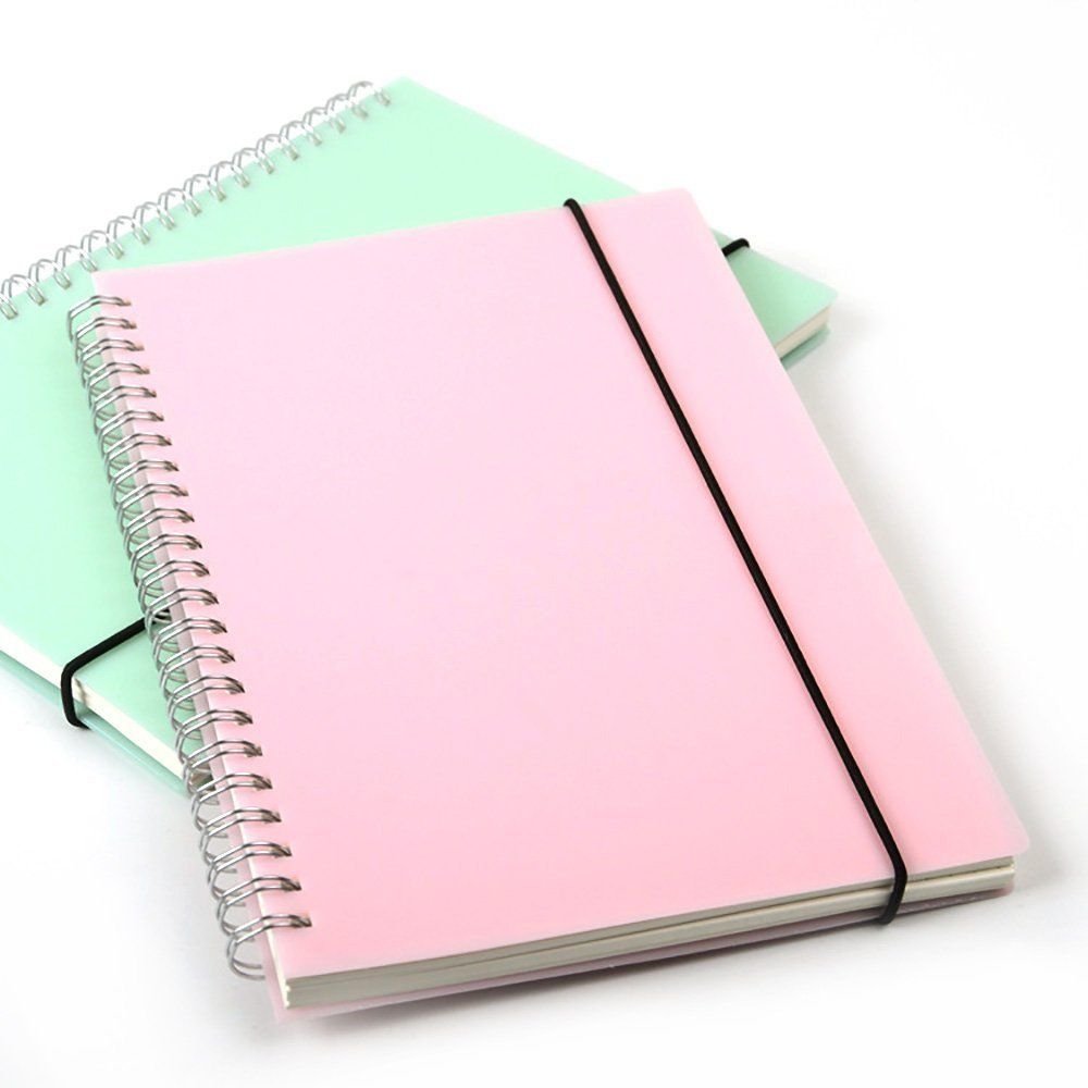 Pink Spiral Bound Notebook with Pen PP Hardcover Banded A5 College ...