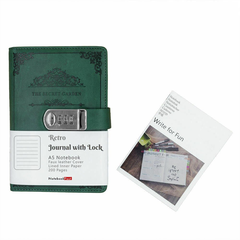 Retro Green Leather Diary Journal with Lock for Kids, A5 Vintage ...