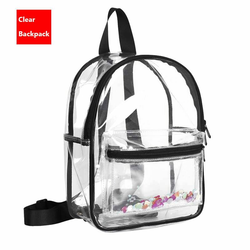 Girls Two-Compartment PVC Plastic Clear Backpack Transparent Travel ...