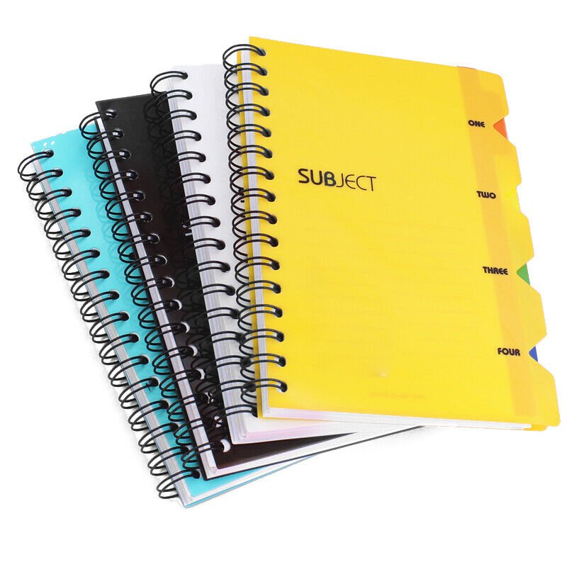 4 Subject HardCover Spiral Lined Notebook for Back to Schoool A5 Size ...