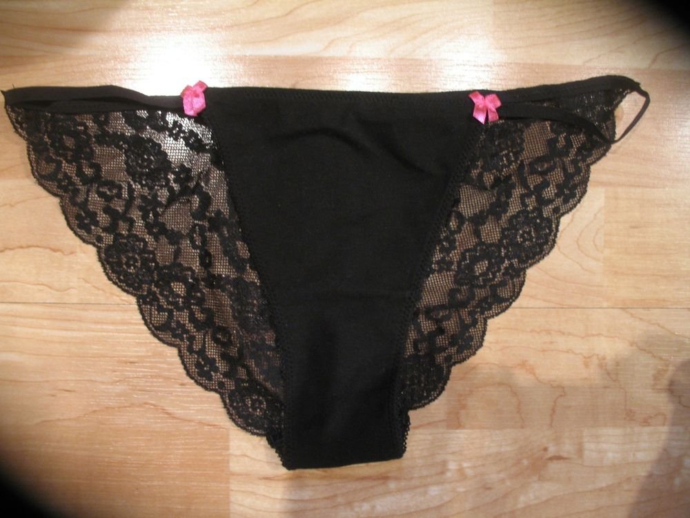 Victoria's Secret PINK Lace-Back Ex Low-Rise String Bikini Black Pink ...