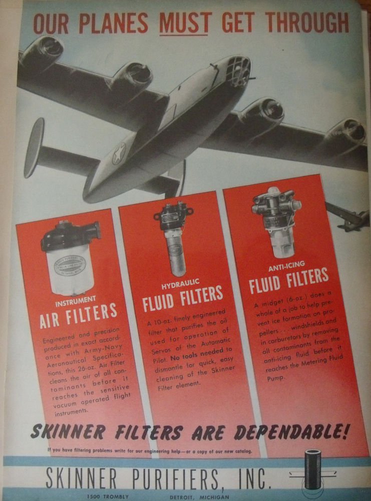 WW2 Skinner Purifiers / Consolidated B-24 Liberator bomber ad