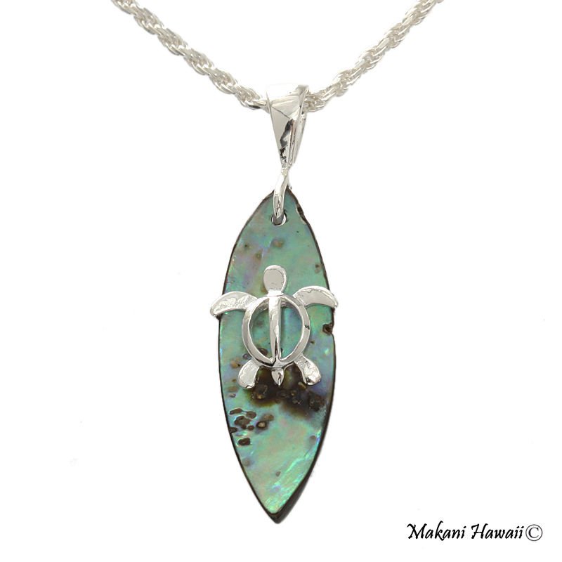 Hawaiian Silver Honu Abalone Surfboard Pendant Necklace(Chain Included ...