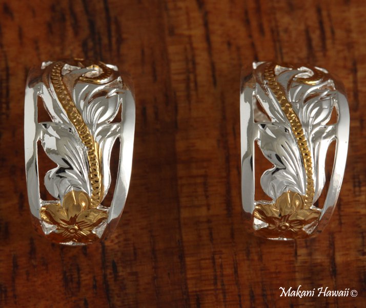 Hand Engraved See-through Oval Two-Tone Half Moon Scroll Earrings SE39105