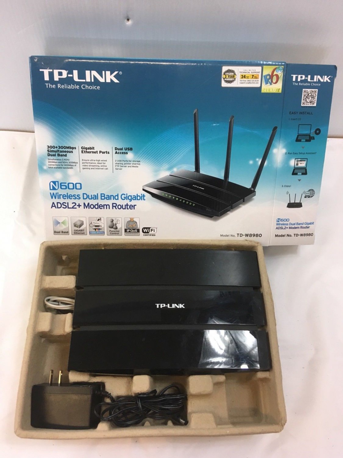 TP-LINK TD-W8980 N600 Wireless Dual Band Gigabit ADSL2+ Modem Router, 2 ...