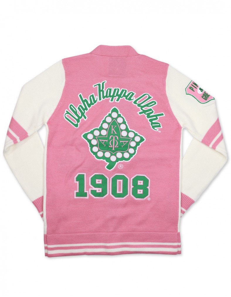 AKA ALPHA KAPPA ALPHA SORORITY WHITE PINK WOOL CARDIGAN SWEATER
