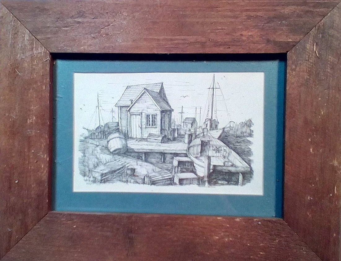 FRAMED Pen and Ink Drawing Print - Gloucester, MA