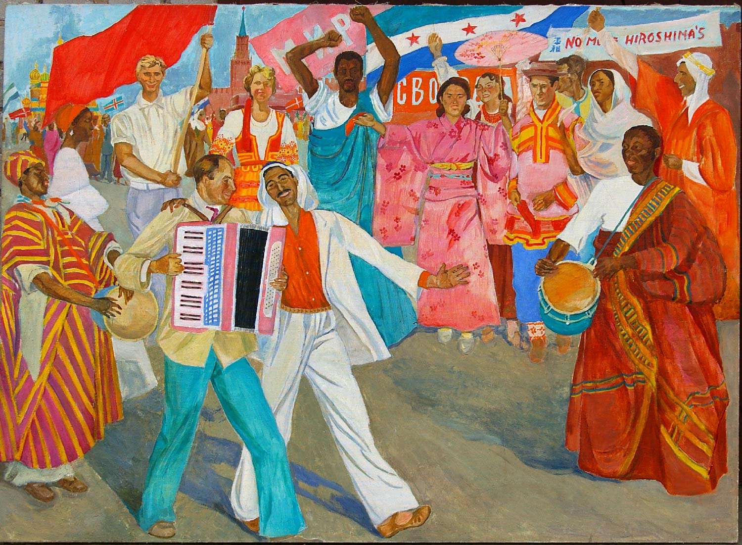 Oil Painting Handmade Vintage Soviet Socialist Realist propaganda USSR