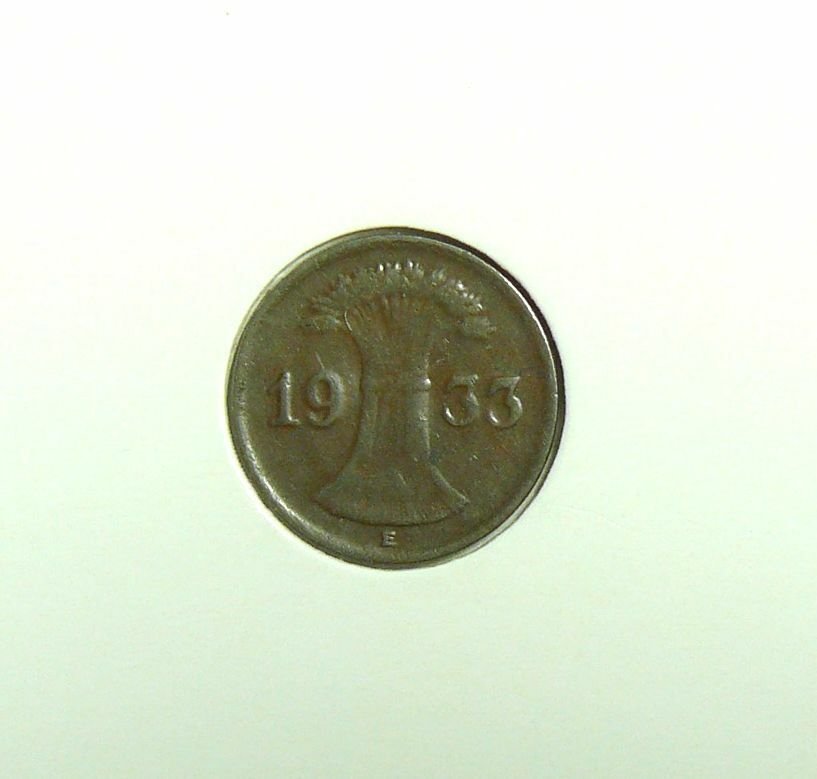 1 Pfennig 1933 E Vintage Old Coin. German 3d Reich Coin. WW2 Coin. KM# 37