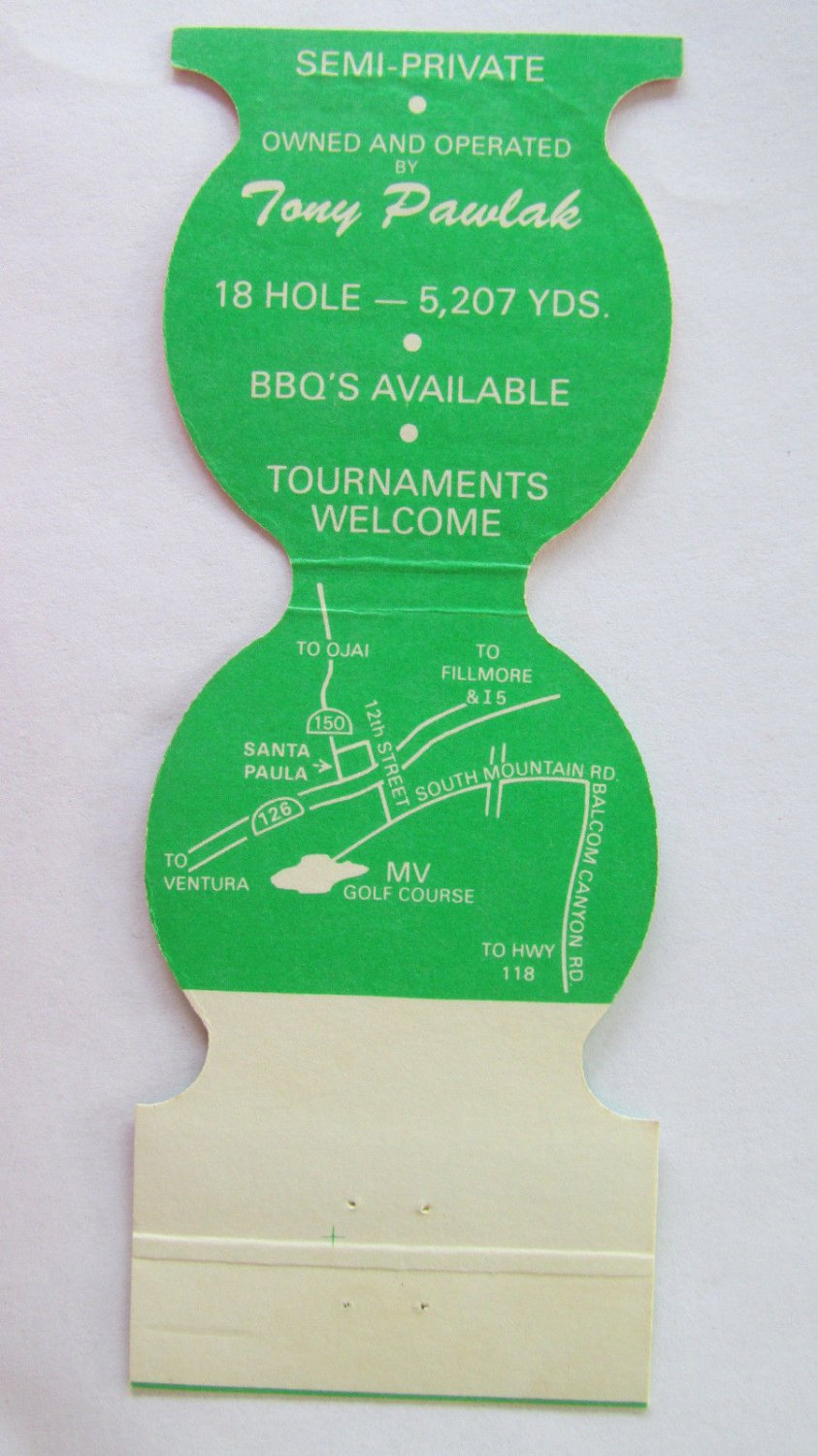 Mountain View Golf Course - Santa Paula, California Sports Matchbook ...