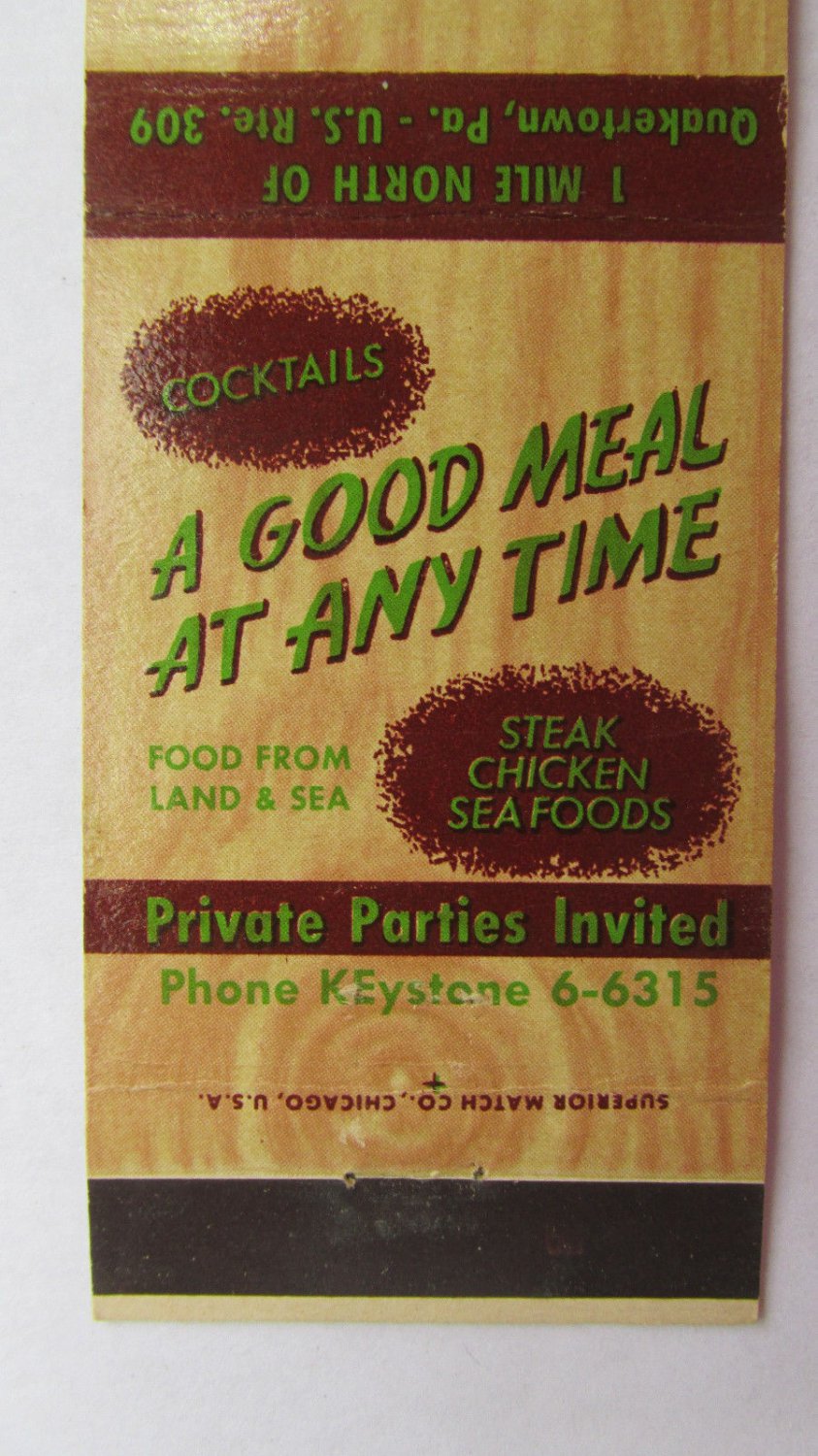 Benetz Inn- Quakertown, Pennsylvania Restaurant 20 Strike Matchbook ...