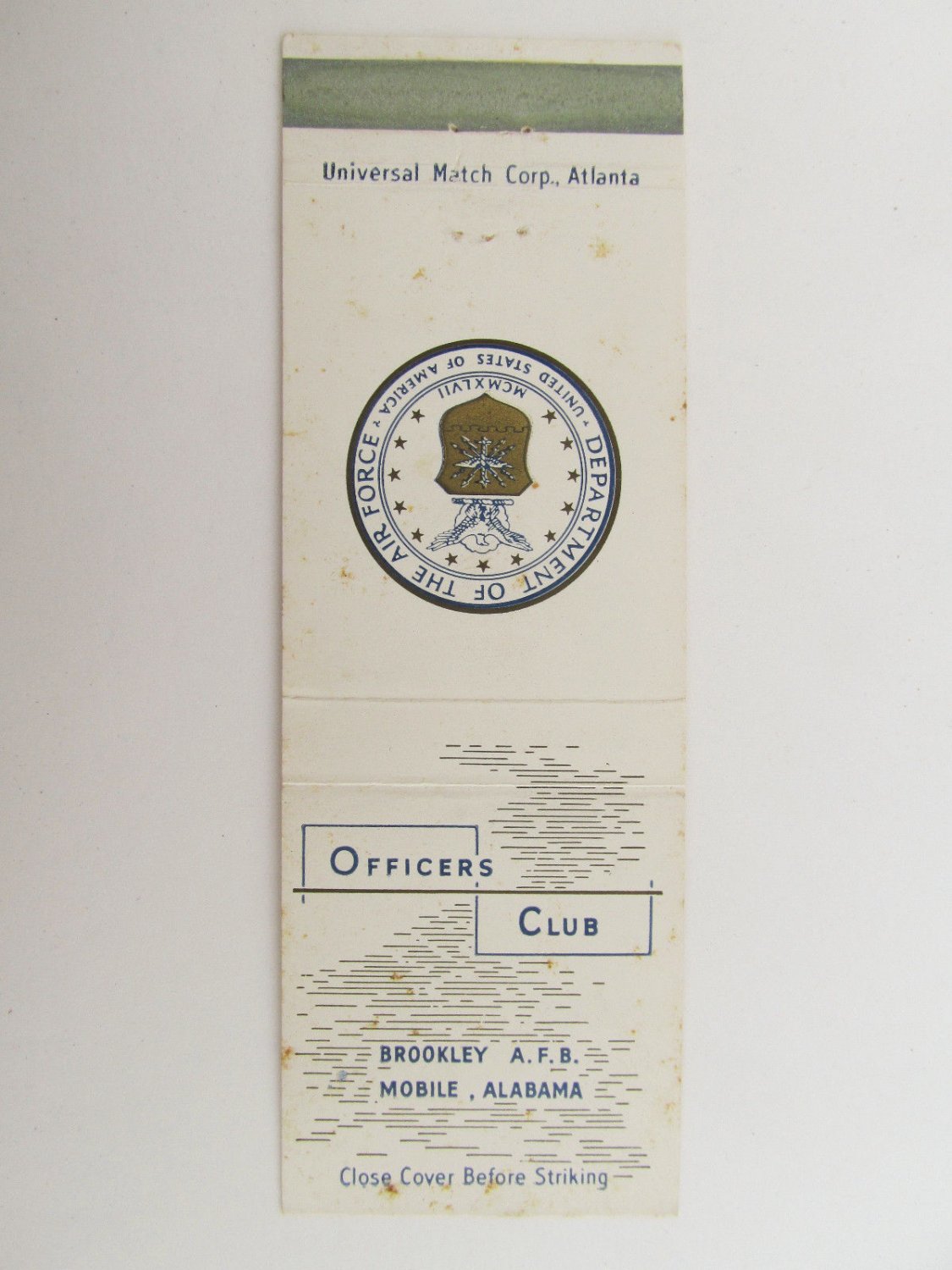 Brookley Air Force Base Mobile, Alabama 20 Strike US Military Matchbook ...