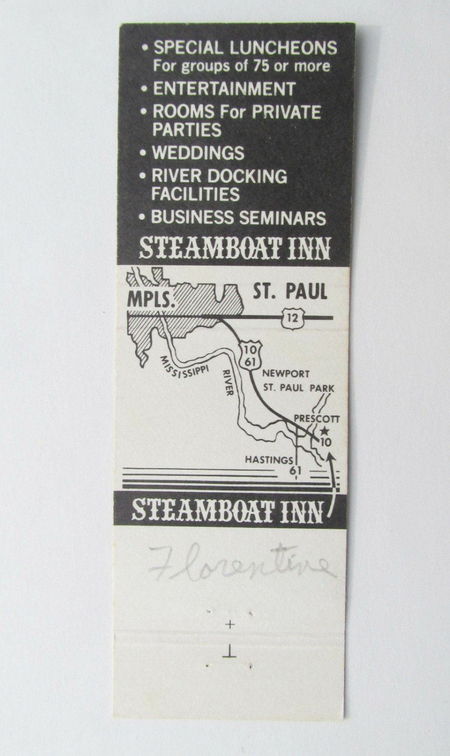 Steamboat Inn - Prescott, Wisconsin Restaurant 20 Strike Matchbook ...