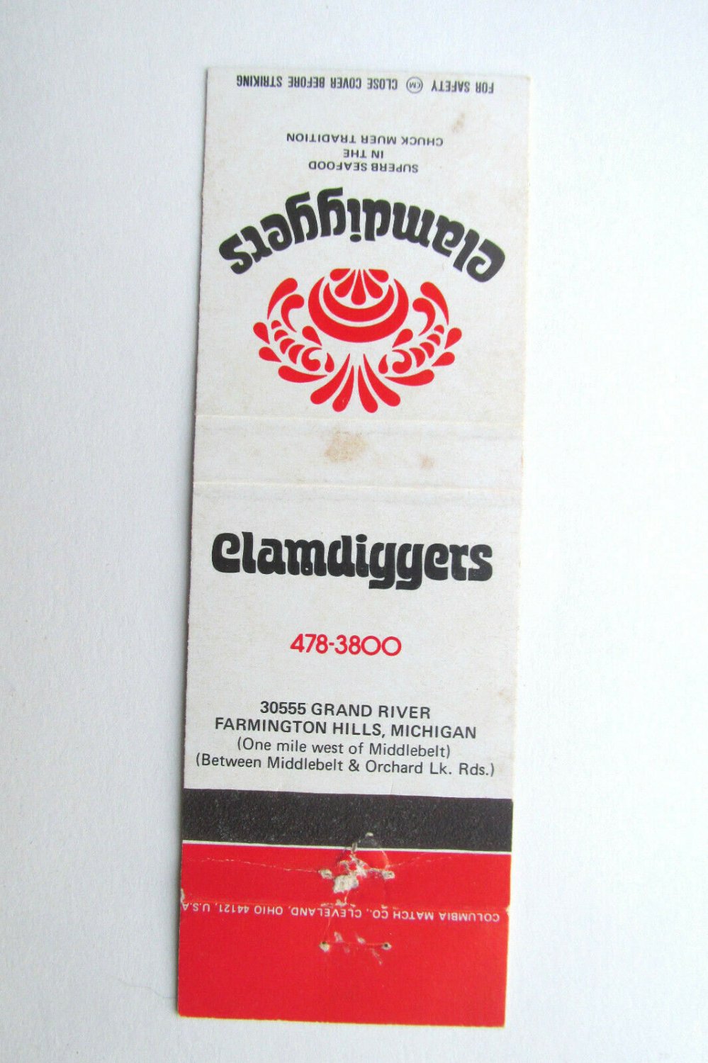 Clamdiggers - Farmington Hills, Michigan Restaurant 20 Strike Matchbook ...
