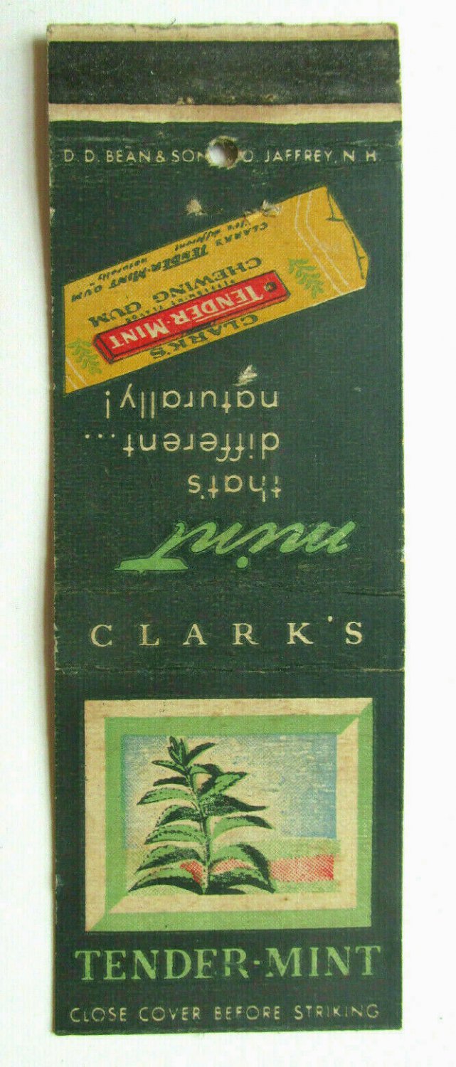 Clark's Tender Mint Chewing Gum 20 Strike Matchbook Cover Advertisement ...