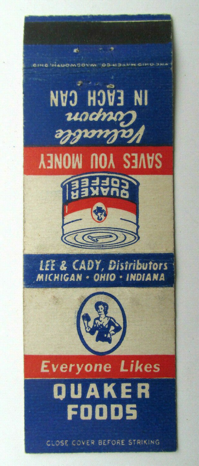 Quaker Coffee Advertisement Lee & Cady Distributors MI, Ohio, IN ...
