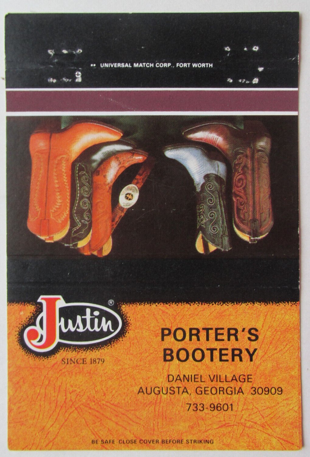 Porter's Bootery - Augusta, Georgia 40 Strike Matchbook Cover Justin Co ...
