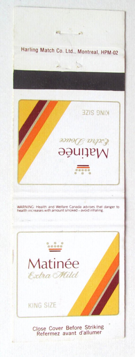 Matinée - Cigarette Tobacco Advertisement Canadian 20 Strike Matchbook ...