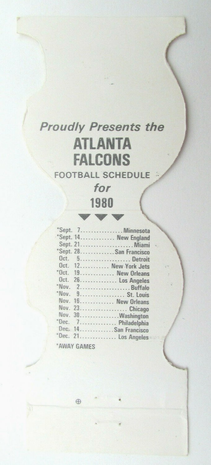 Atlanta Falcons 1980 Football Schedule Sports Matchbook Cover Helmet ...