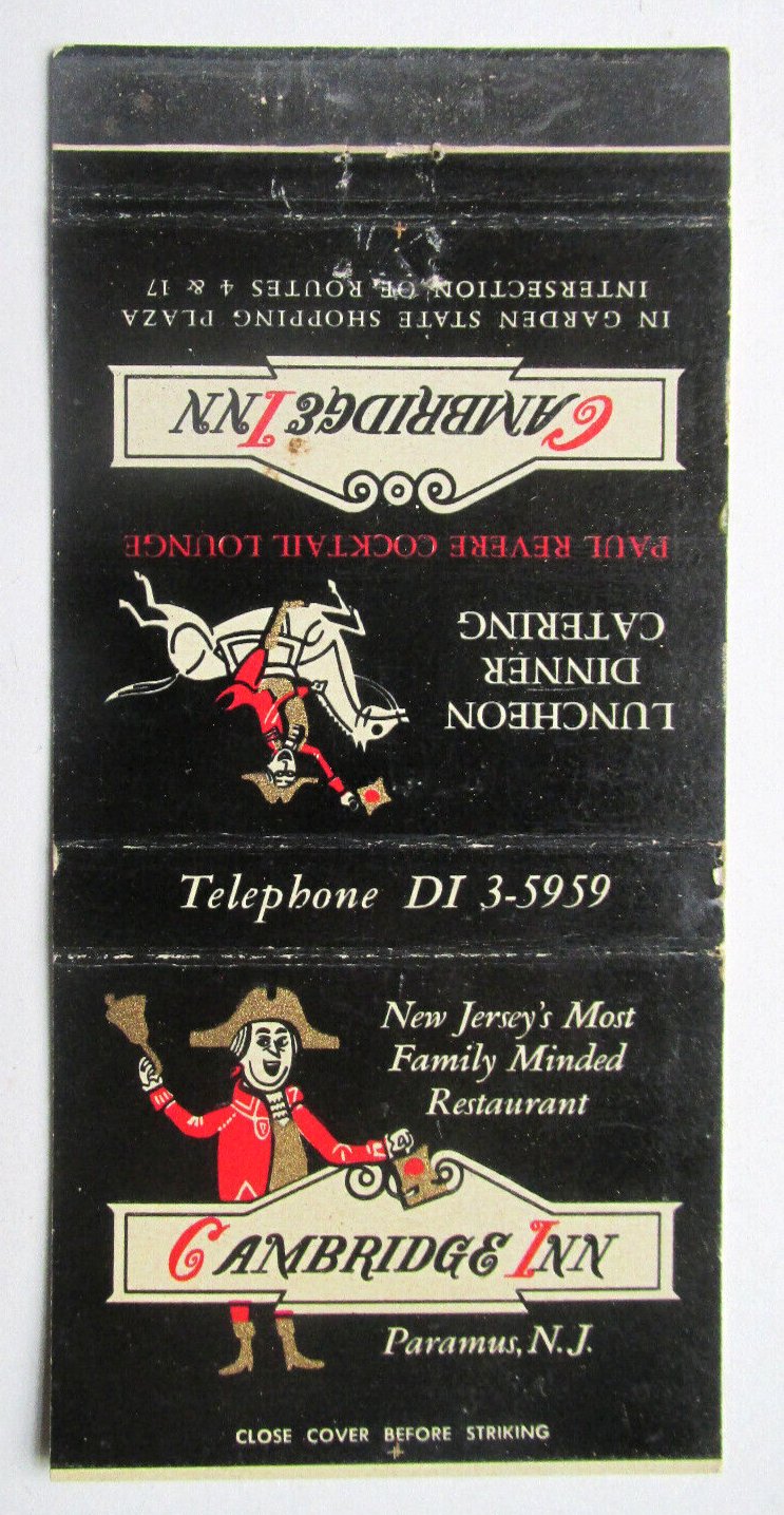 Cambridge Inn - Paramus, New Jersey Restaurant 30 Strike Matchbook Cover NJ