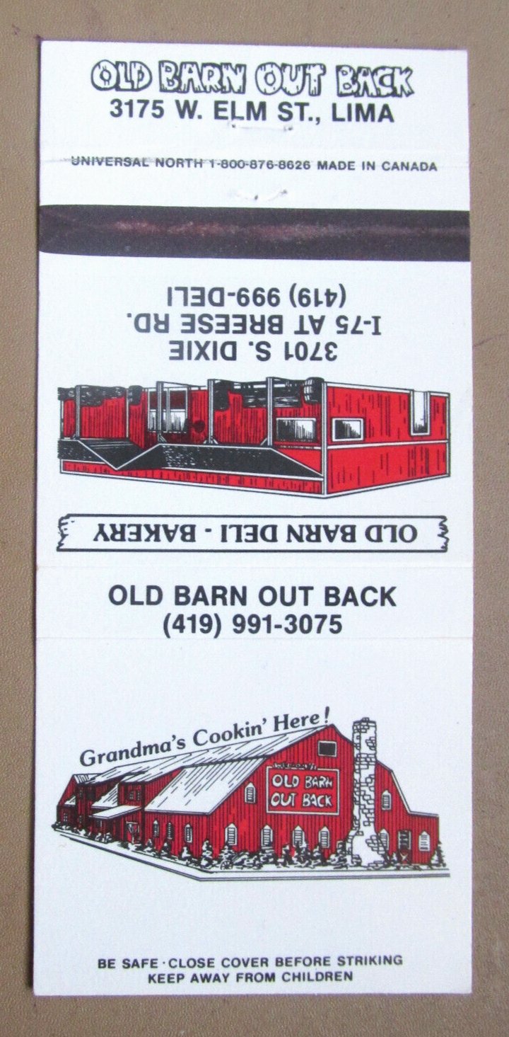 Old Barn Out Back - Lima, Ohio Restaurant 30 Strike Matchbook Cover ...